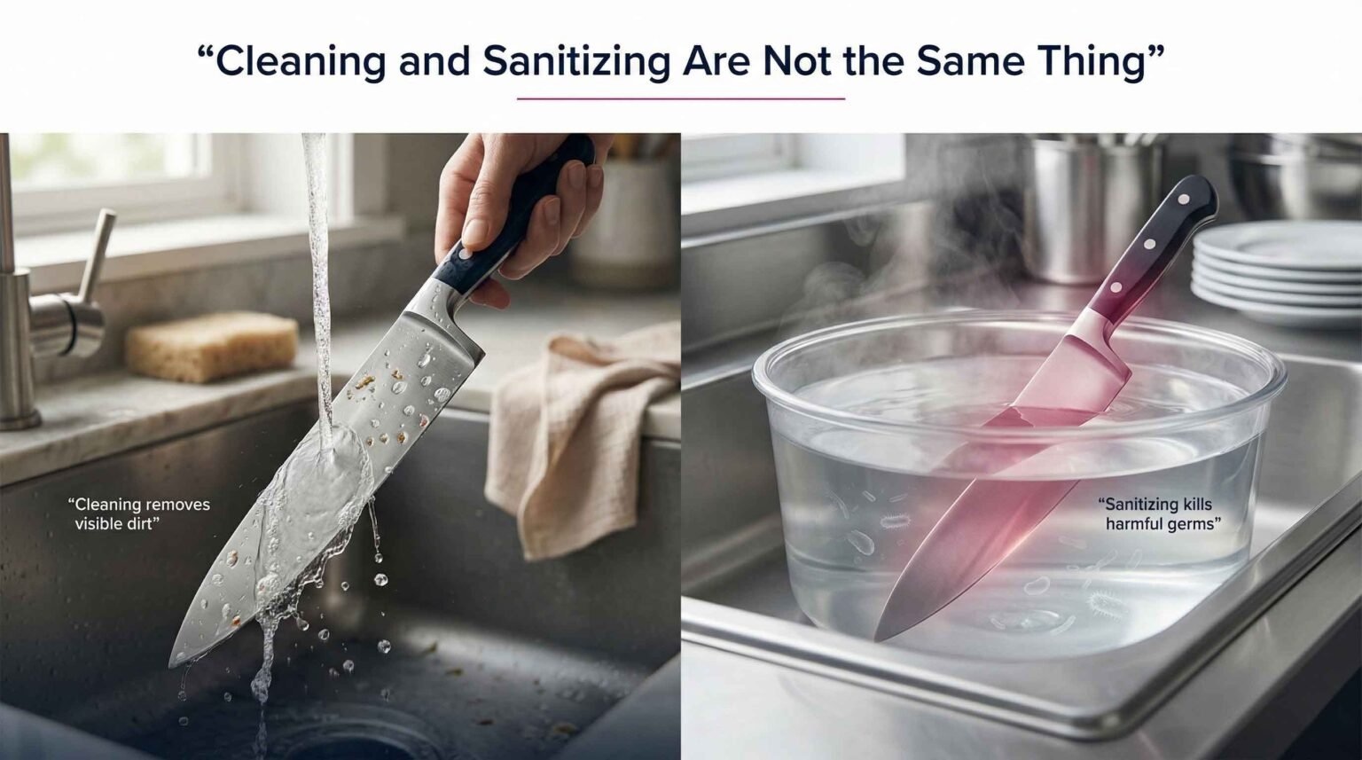 When must a Knife Be Cleaned and Sanitized in the Kitchen?